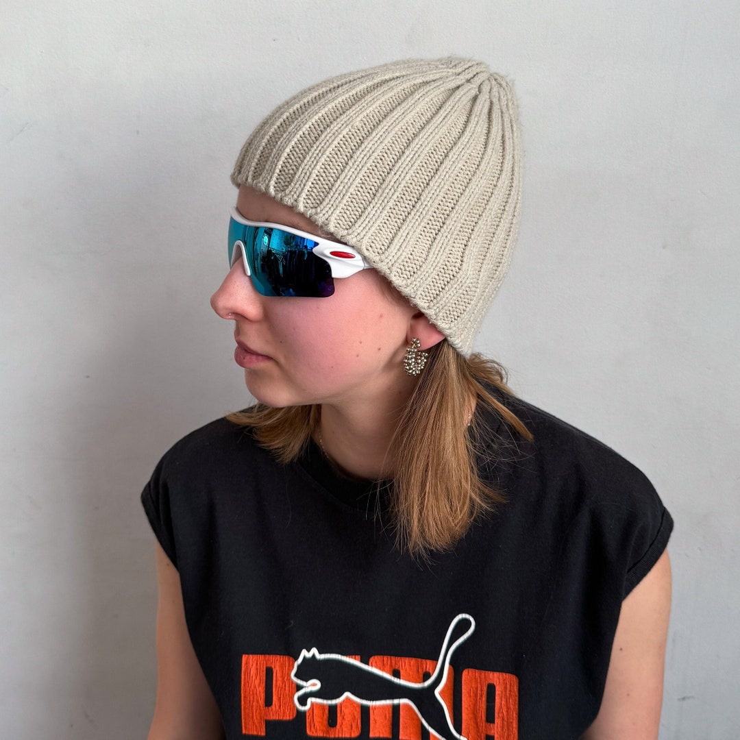 Vintage Y2K Cool Ribbed Knit Warm Beanie in Greige - Etsy