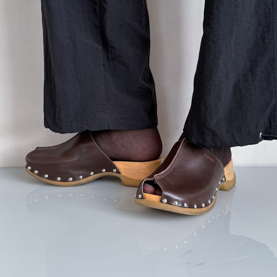 90's Vintage Iconic Studded Leather Clogs in Beige & Brown - Etsy