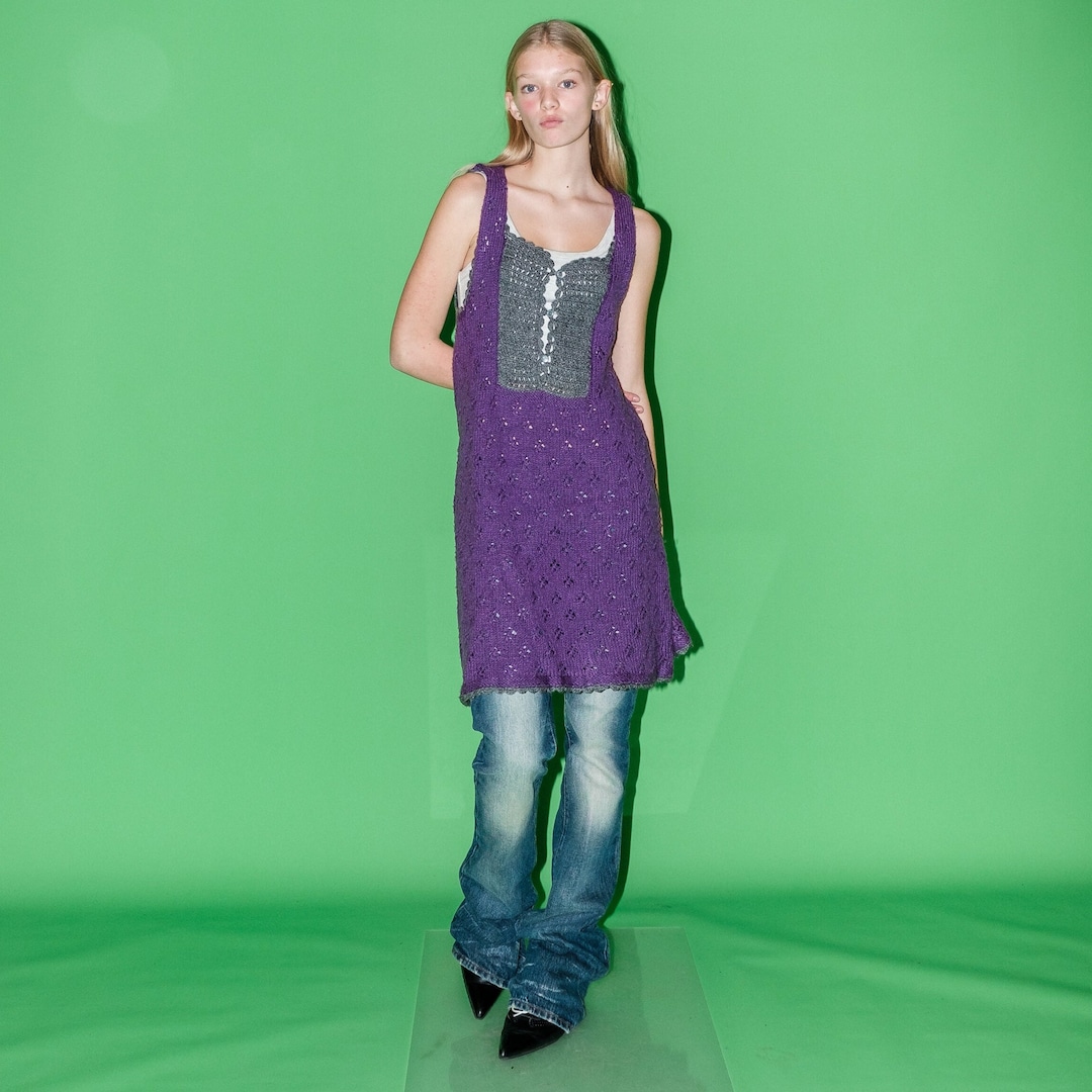 Vintage Y2K Iconic Square Neck Crochet Dress in Iris Purple - Etsy
