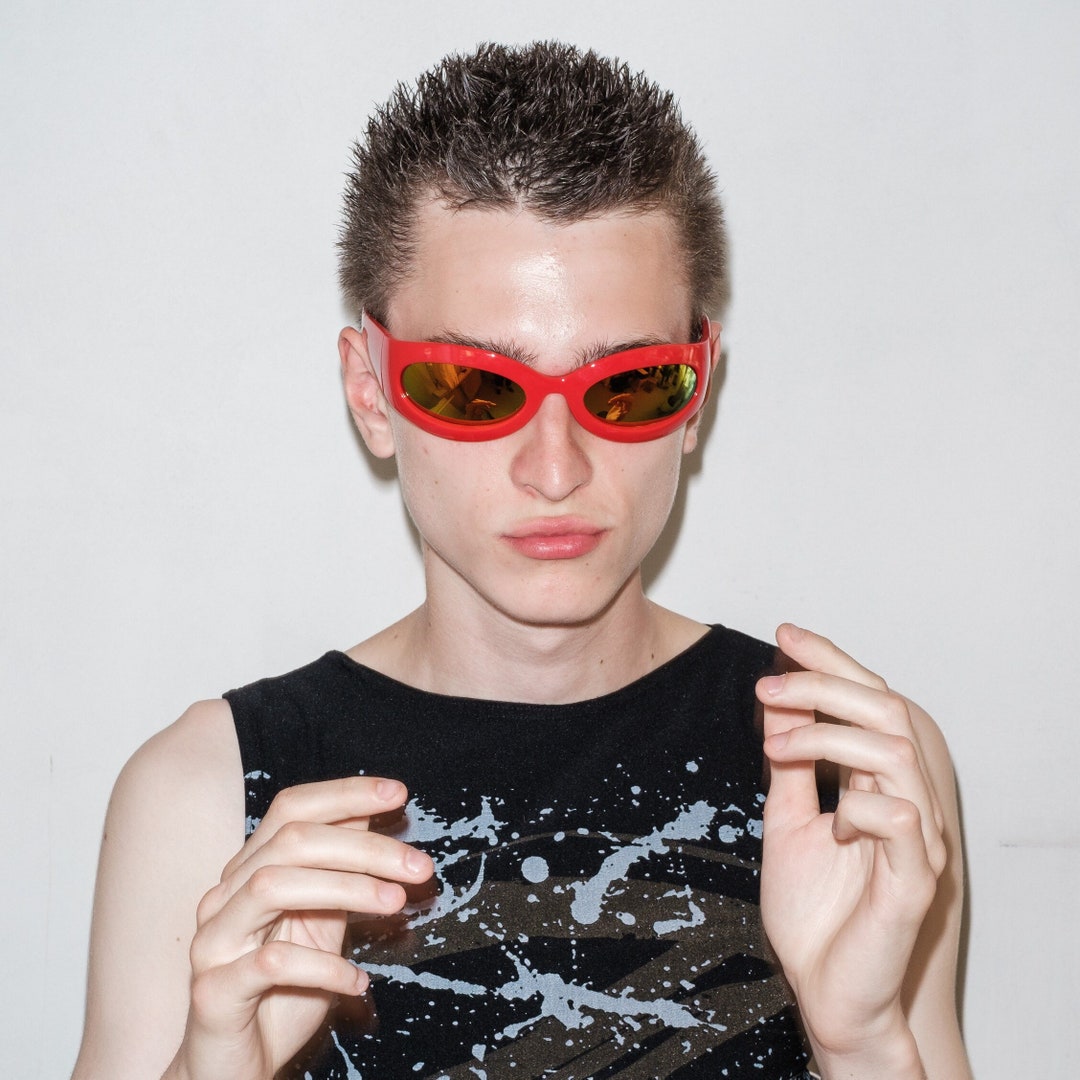 Y2K Rave Fly XS Oval Sunglasses in Spicy Red & Orange/green - Etsy