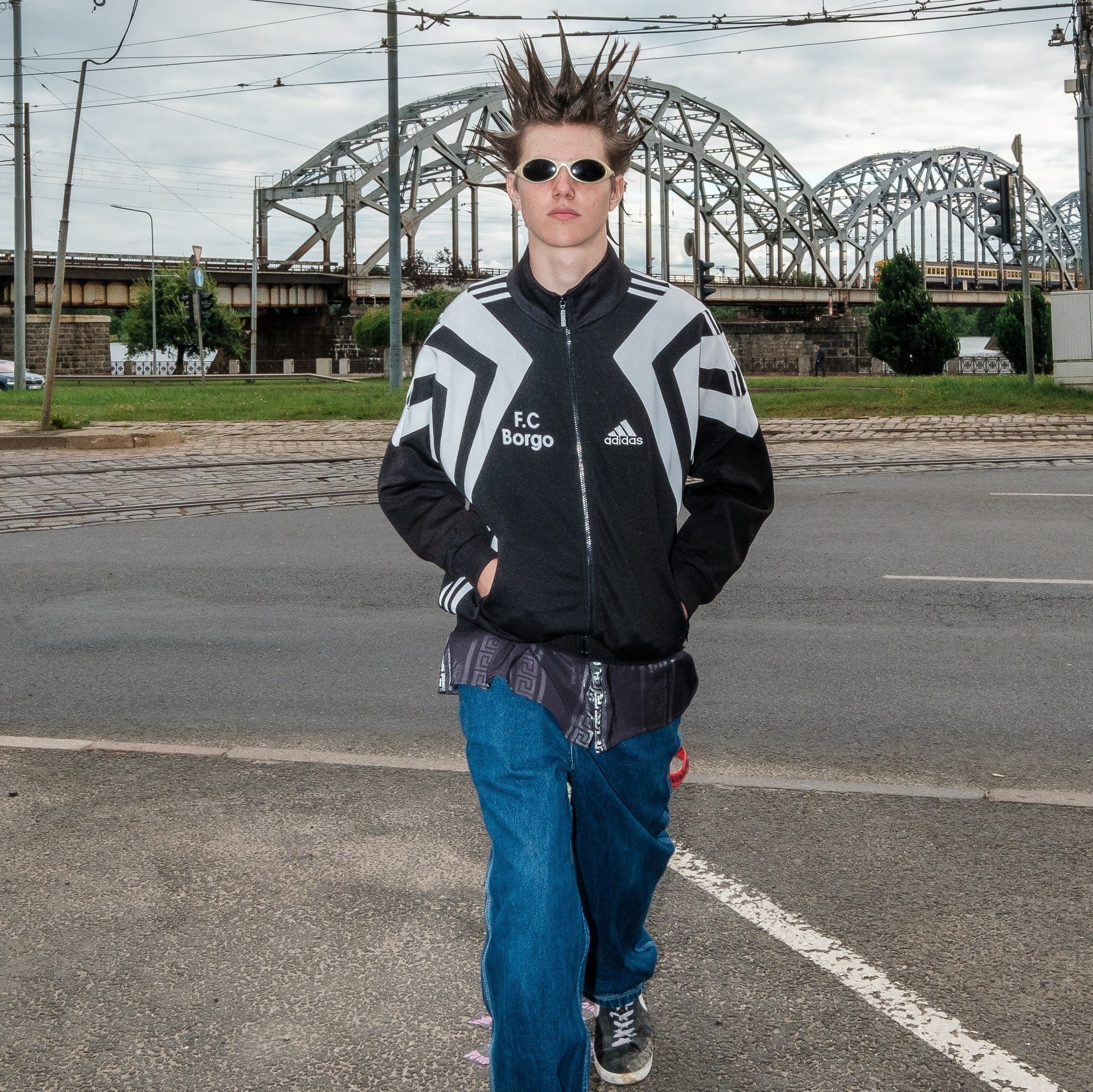 90's Vintage Adidas Sports Rave/track Jacket in Black/white 90's Vintage Adidas Sports Rave/track Jacket in Black/white