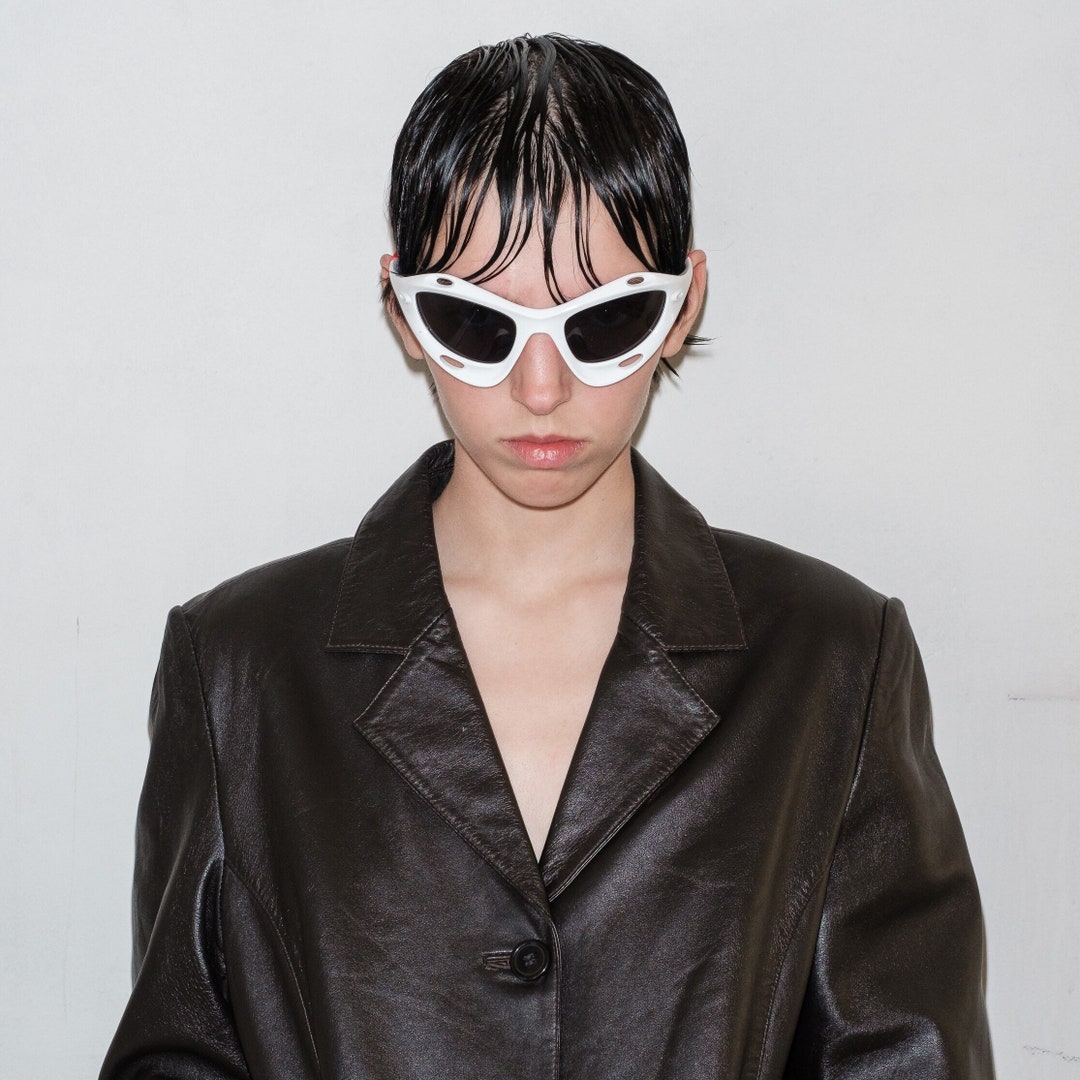 Y2K Rave Cat Oversized Racer Sunglasses in White & Black - Etsy