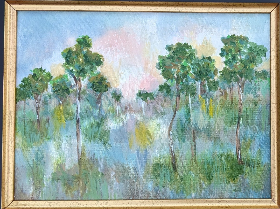 Original Impressionist Landscape Painting pink Sky Marsh by Coastal ...