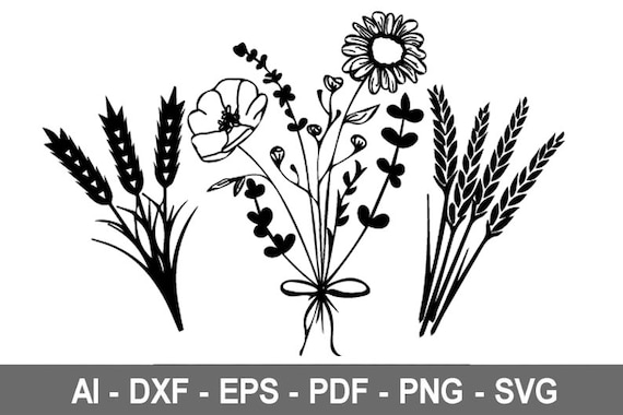 Floral Svg Wildflower Svg Wildflowers Clipart Svg Png Dxf Eps Cut Files