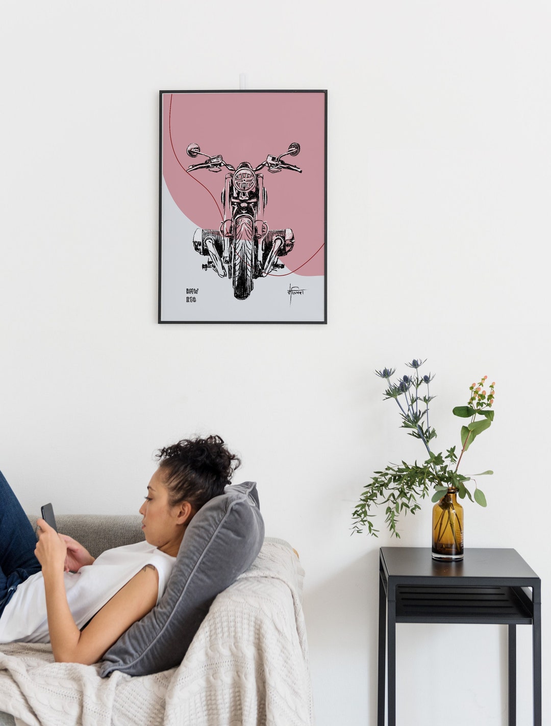 BMW R18 Printable Motorcycle Wall Art in Salmon Pink. Downloadable Art ...