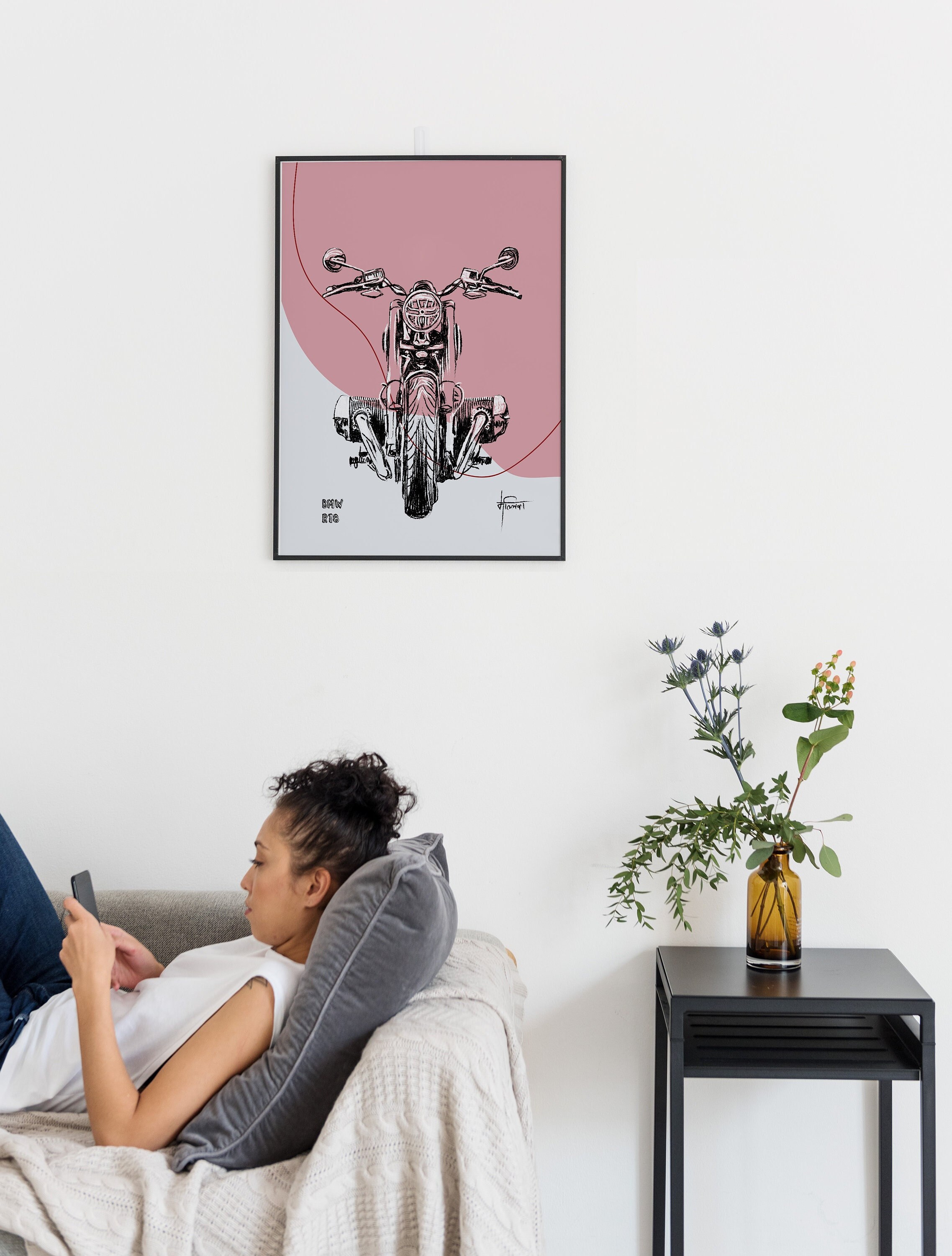 BMW R18 Printable Motorcycle Wall Art in Salmon Pink. Downloadable Art ...