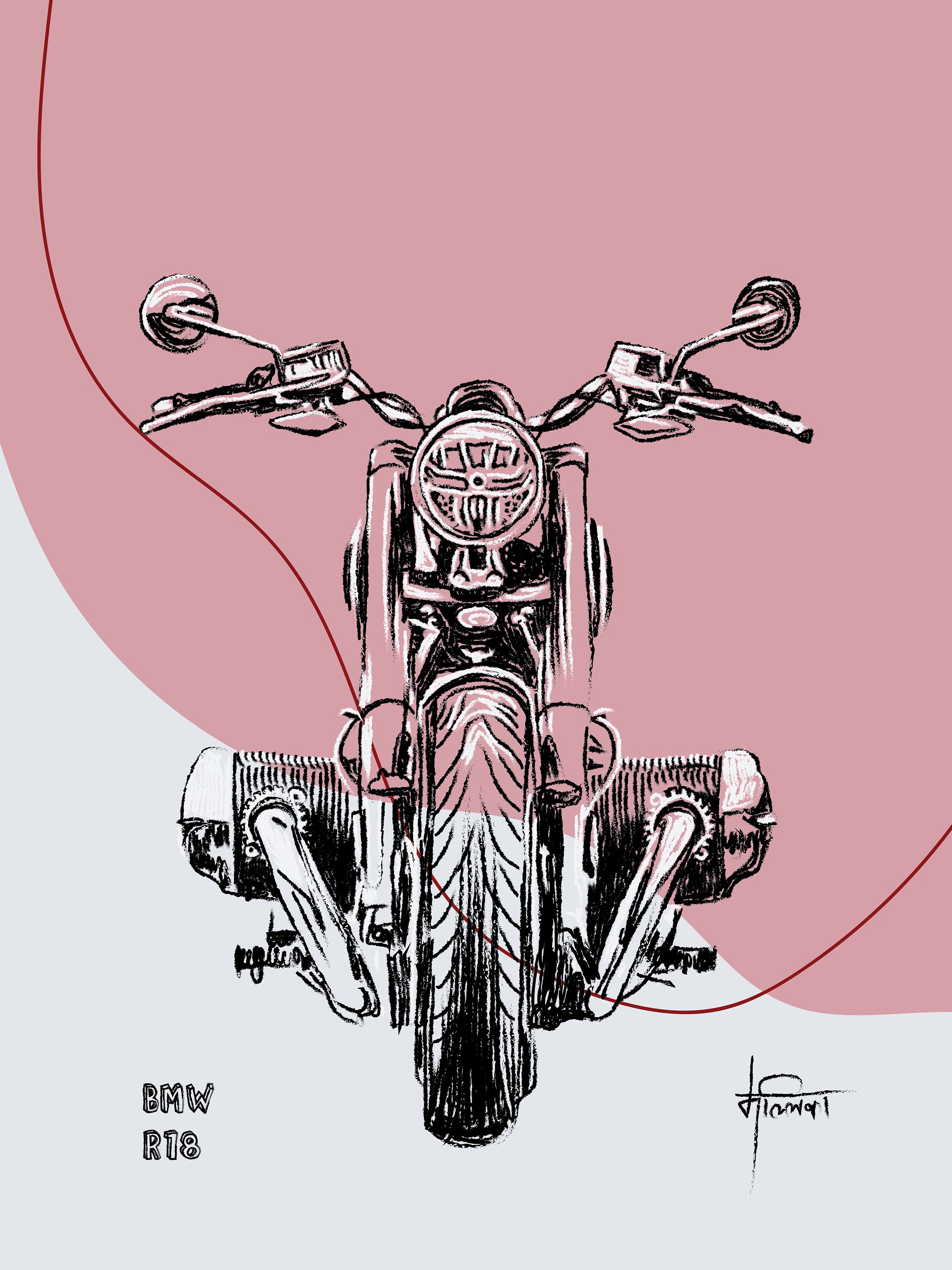 BMW R18 Printable Motorcycle Wall Art in Blue, Front View. Downloadable ...