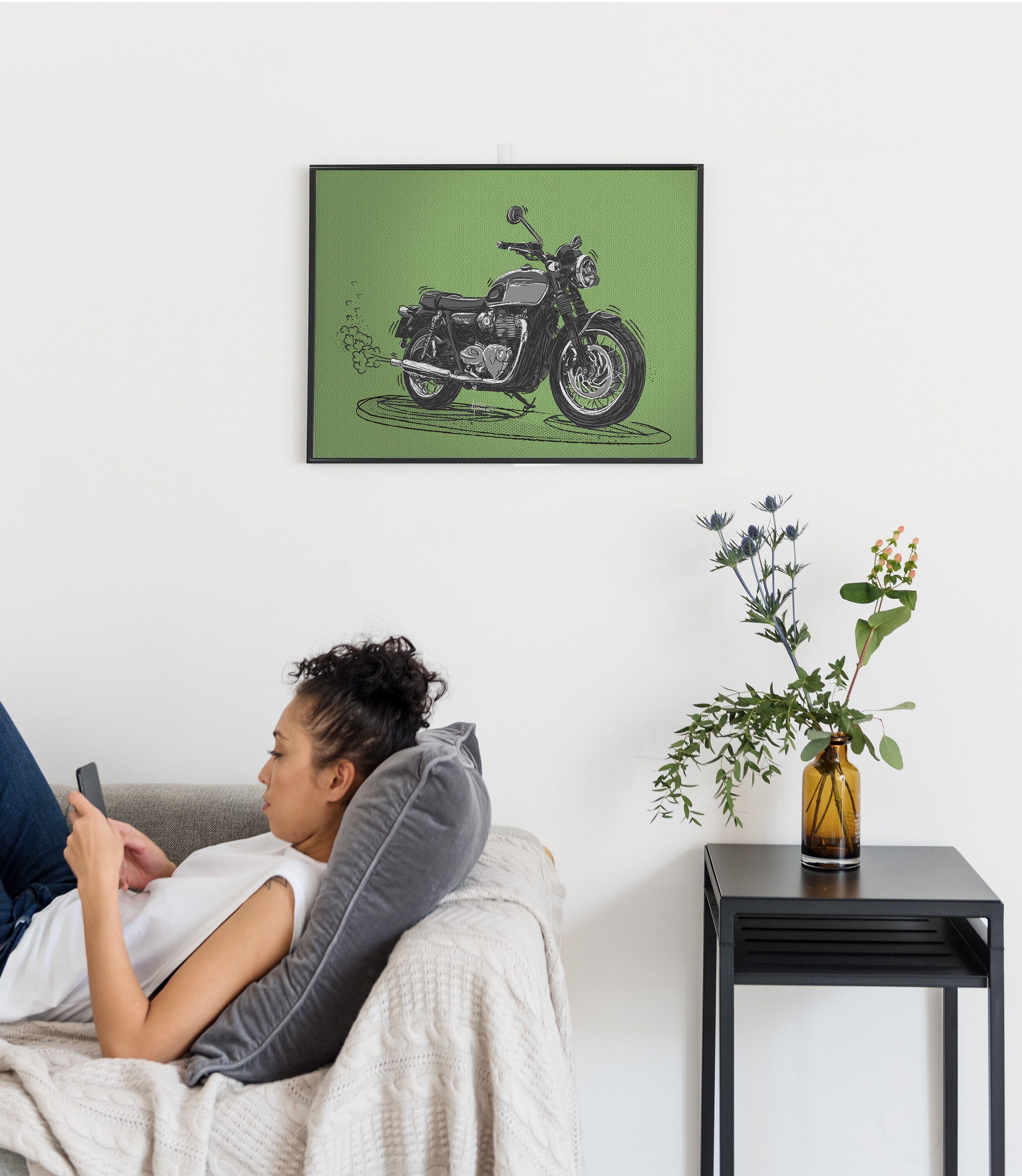 Printable Motorcycle Wall Art of Triumph Bonneville T120 in Green ...