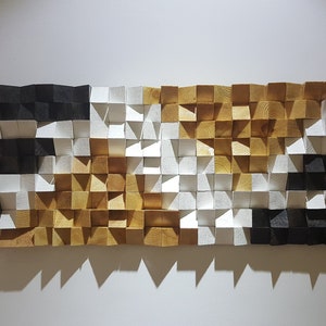 Reclaimed Wood Wall Decor, Textured Wall Mosaic Sculpture, Large ...