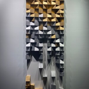 Gold and Silver Wood Blocks Art, Wooden Sound Diffuser, Office Wall ...
