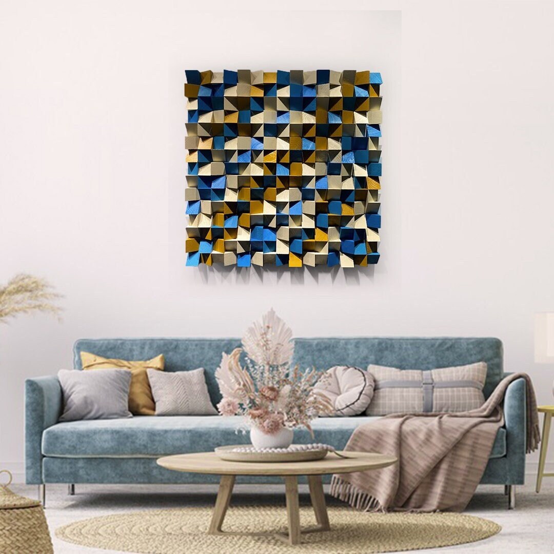 Abstract 3D Wall Art, Textured Reclaimed Wood Wall Mosaic Sculpture ...