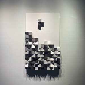 Tetris Wall Art, Wooden Blocks Tetris Art, Black White and Silver Wall ...