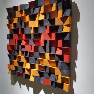 Wood Blocks Panel in Red, Sound Diffuser, Contemporary Eclectic Wall ...