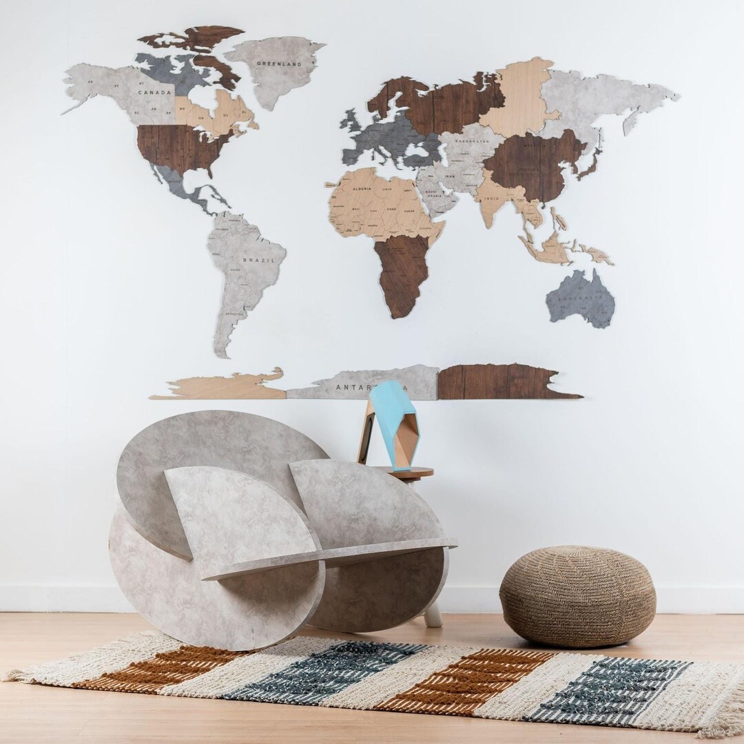 World Map Wall Art, Cork World Map Board, Wooden World Map Travel Map ...