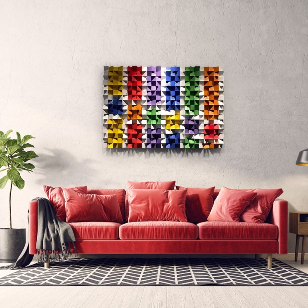 Rainbow Colors Wall Panel, Textured Wall Mosaic Sculpture, Geometric ...