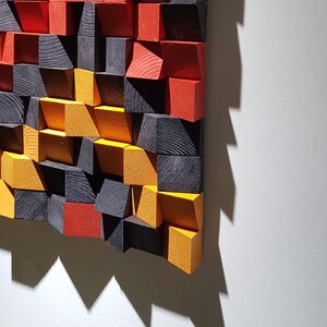 Wood Blocks Panel in Red, Sound Diffuser, Contemporary Eclectic Wall ...