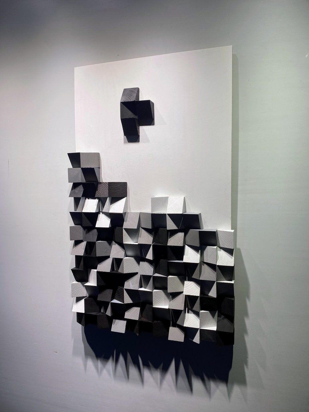 Tetris Wall Art, Wooden Blocks Tetris Art, Black White and Silver Wall ...