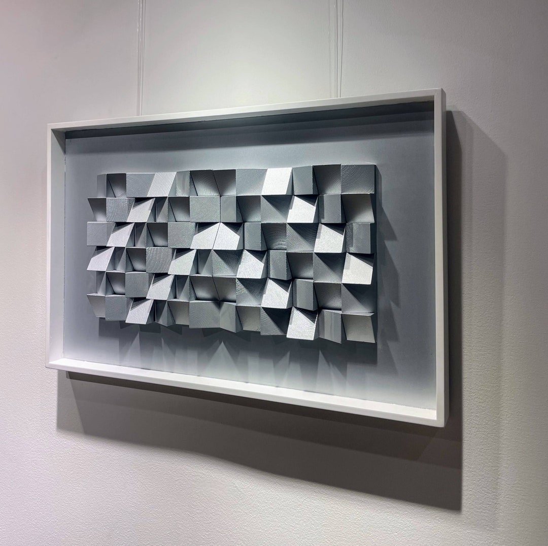 Wooden Blocks Sculpture, Grey Wall Panel, Abstract Wall Art, Gray Wall ...