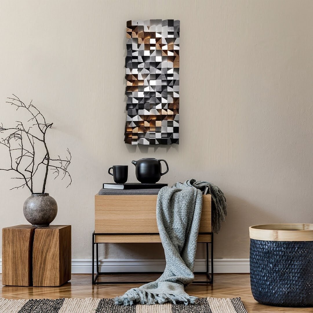 Geometric Dimensional 3D Wall Art, Contemporary Eclectic Wall Decor Art ...