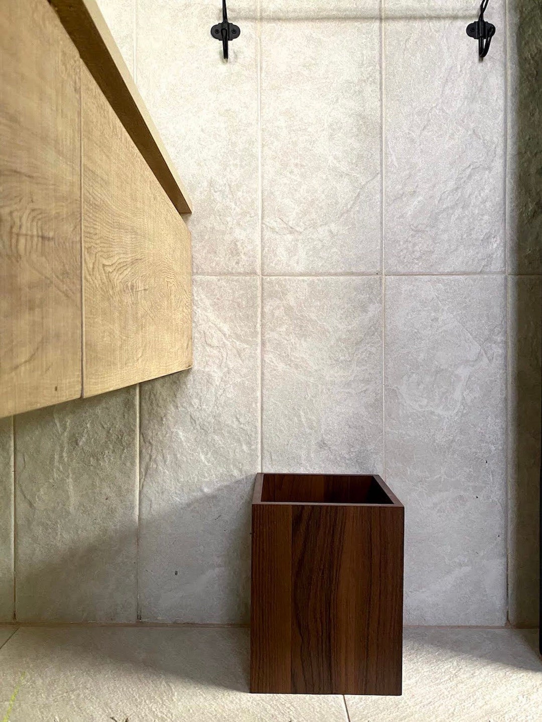 Dark Walnut Trash Can, Rectangular Wood Trash Bin, Minimalist Office ...