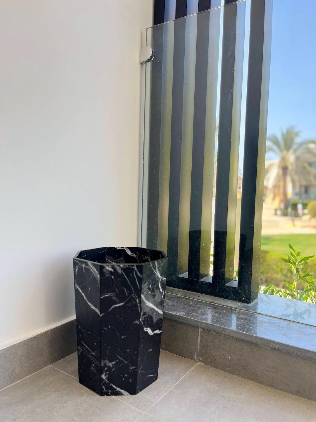 Marble Octagon Trash Can ,housewarming Gift, Marble Print Garbage Bin ...