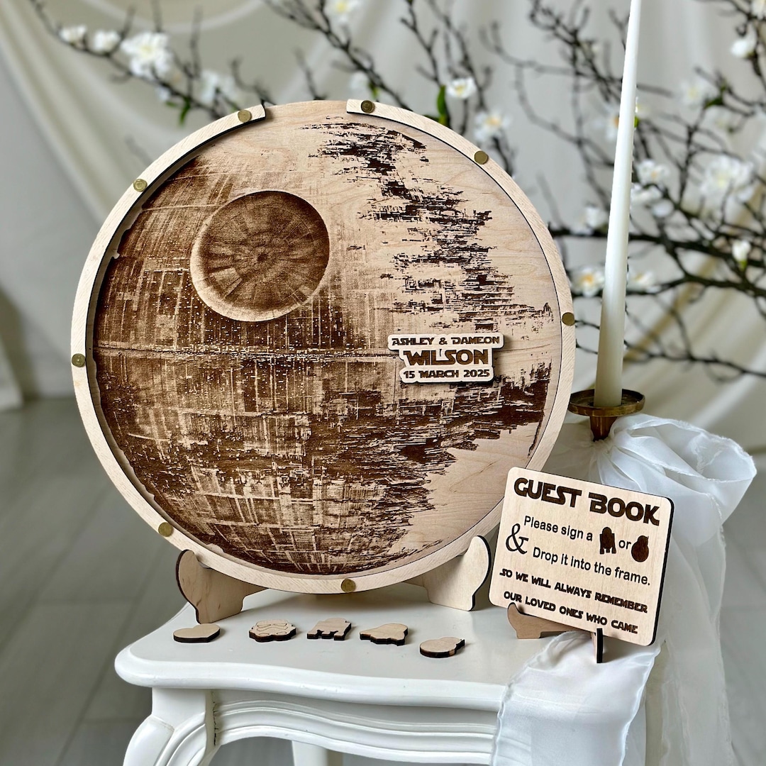 Wooden Death Star Wedding Guest Book Alternative Star Wars Wedding ...
