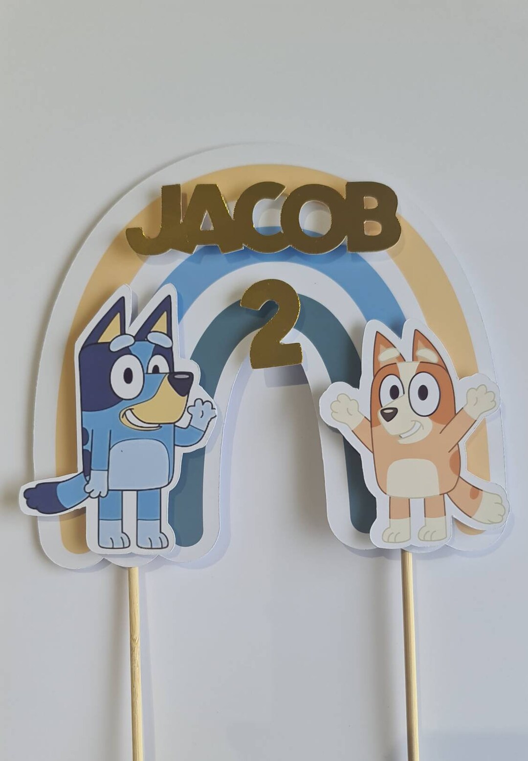 Bluey Themed Rainbow Personalised Cake Topper - Etsy