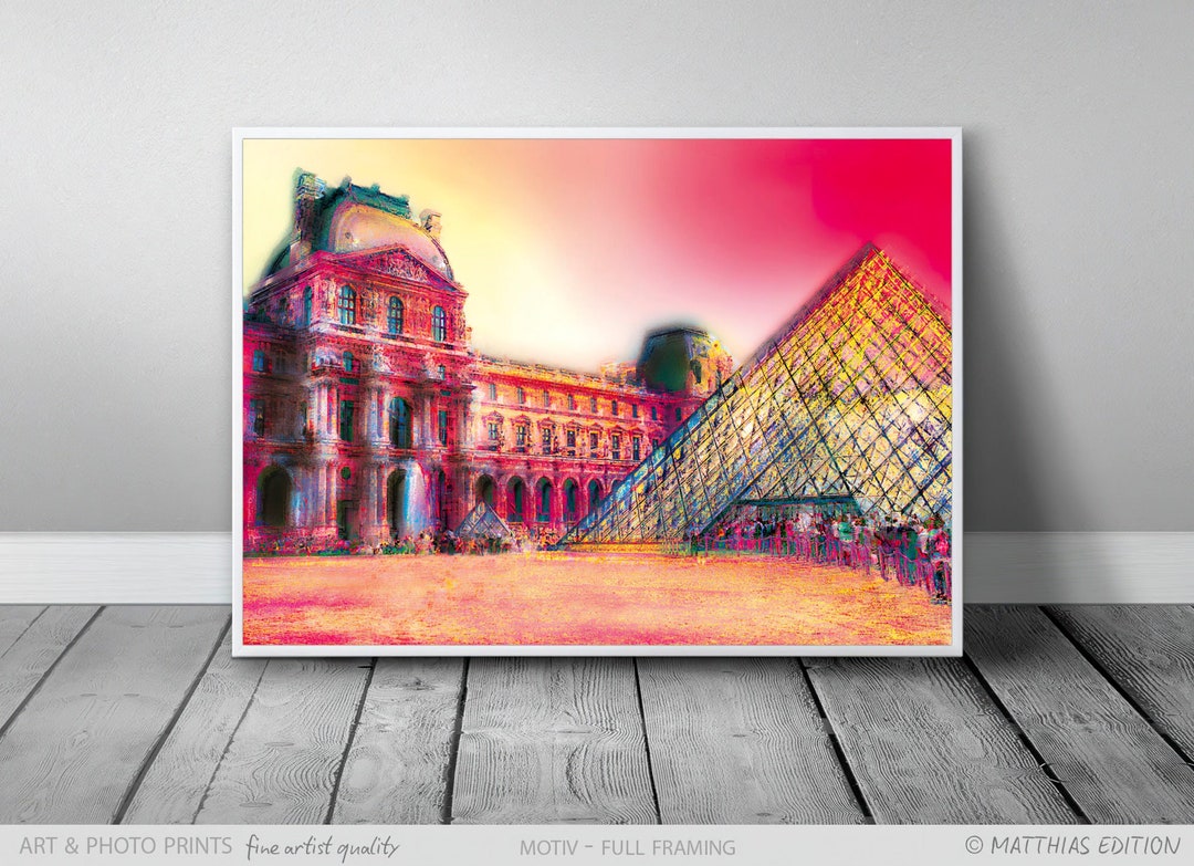 Louvre Paris Poster in Yellow and Red, Picturesque Image Gift, for Home ...