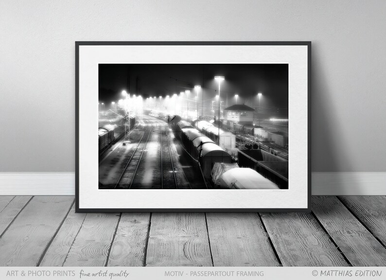 Midnight Trains Poster Photo Railway Station in Black & White, Stylish ...