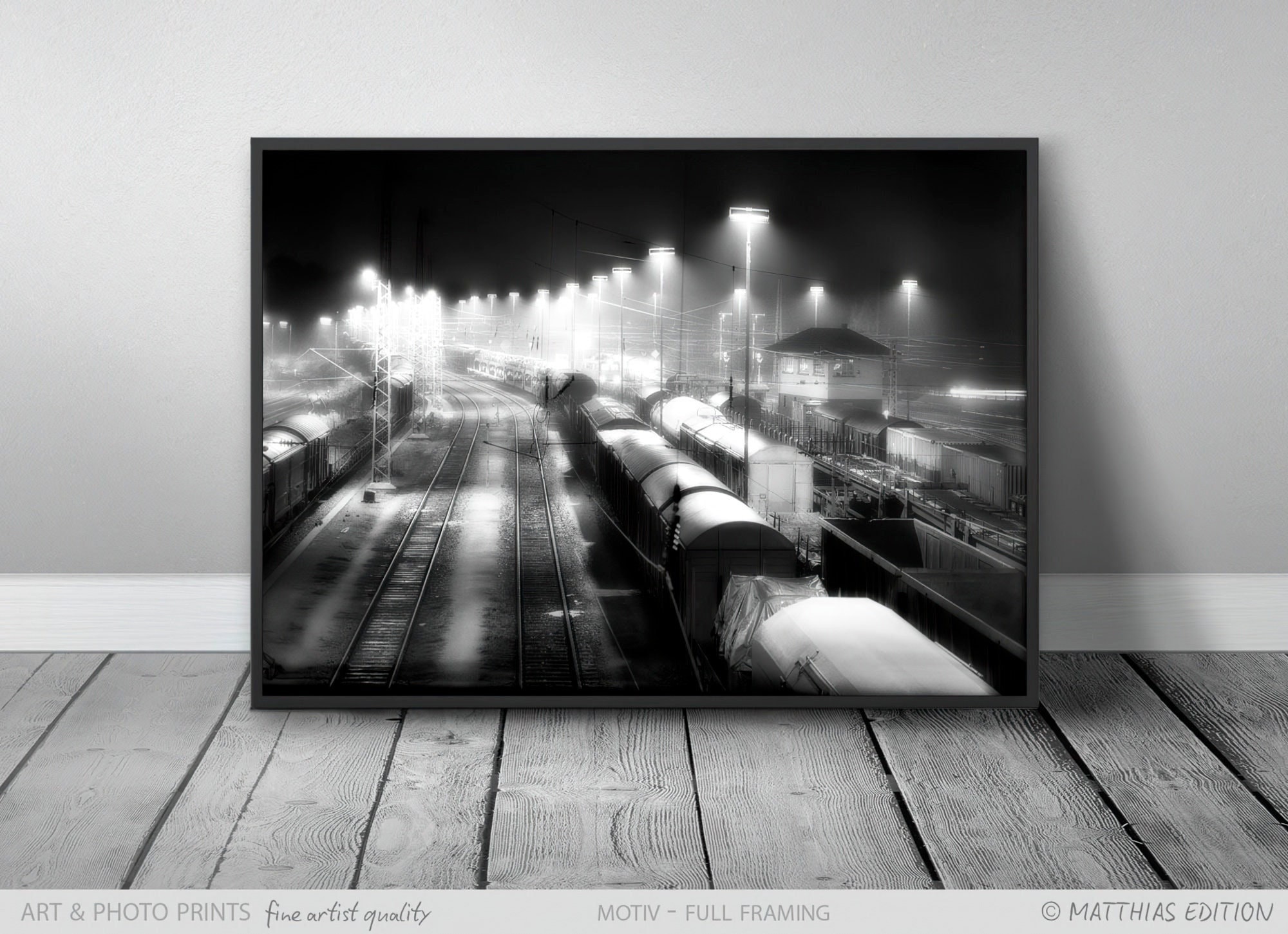 Midnight Trains Poster Photo Railway Station in Black & White, Stylish ...