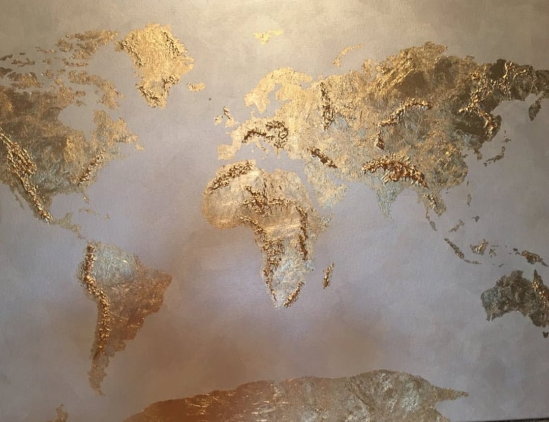 Gold Leaf World Map Gold Leaf Map Custom Gold Leaf World Map 3D Map ...