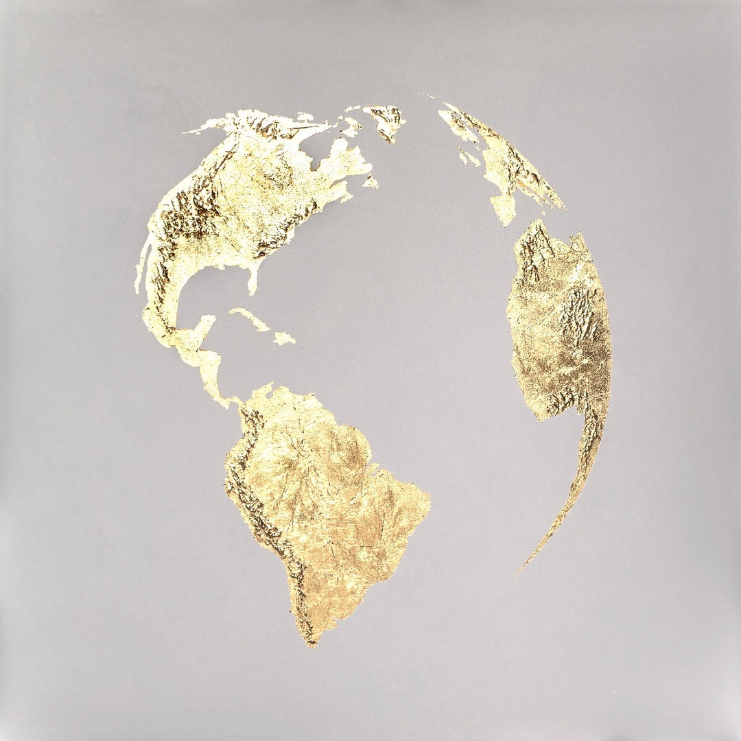 Gold Leaf World Map Gold Leaf Map Custom Gold Leaf World Map 3D Map ...