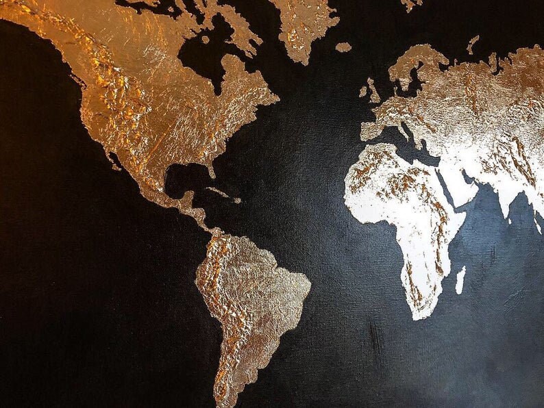 Gold Leaf World Map Gold Leaf Map Custom Gold Leaf World Map 3D Map ...