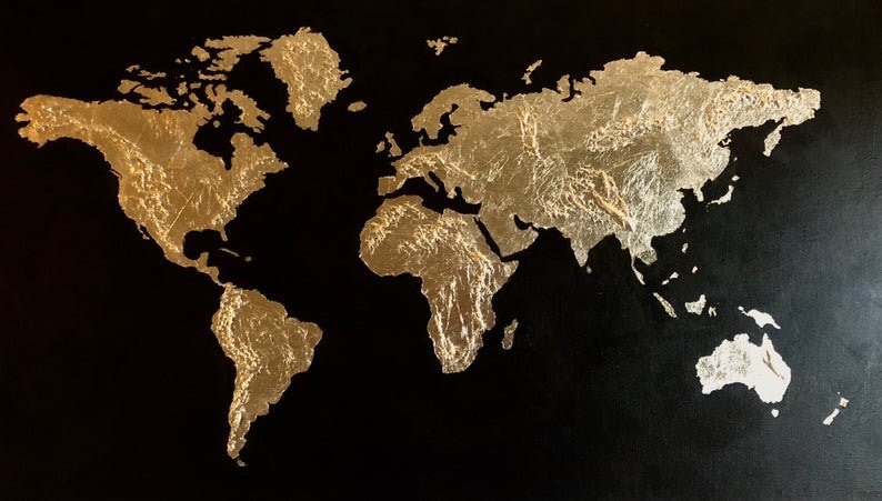 Gold Leaf World Map Gold Leaf Map Custom Gold Leaf World Map 3D Map ...