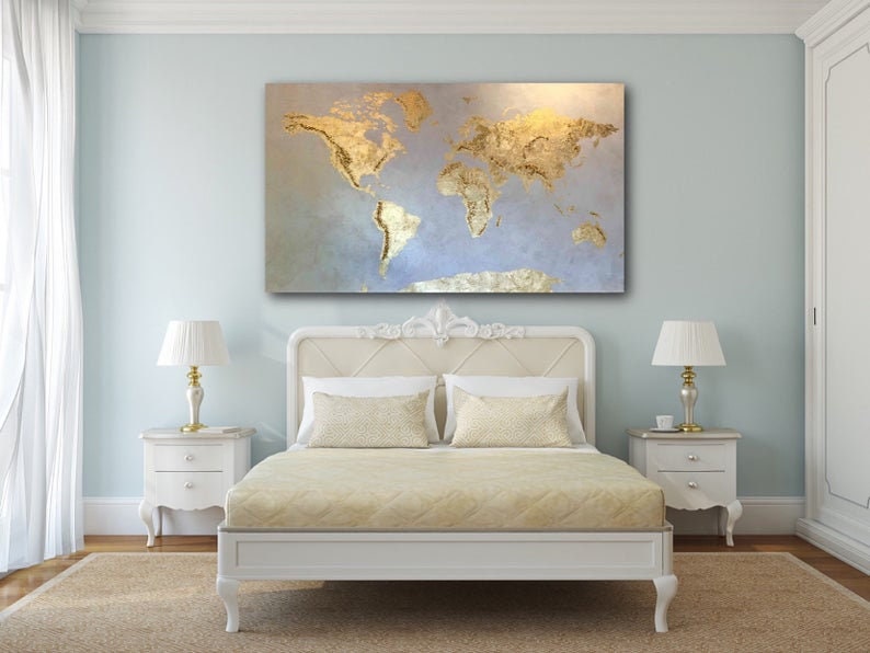 Gold Leaf World Map Gold Leaf Map Custom Gold Leaf World Map 3D Map ...