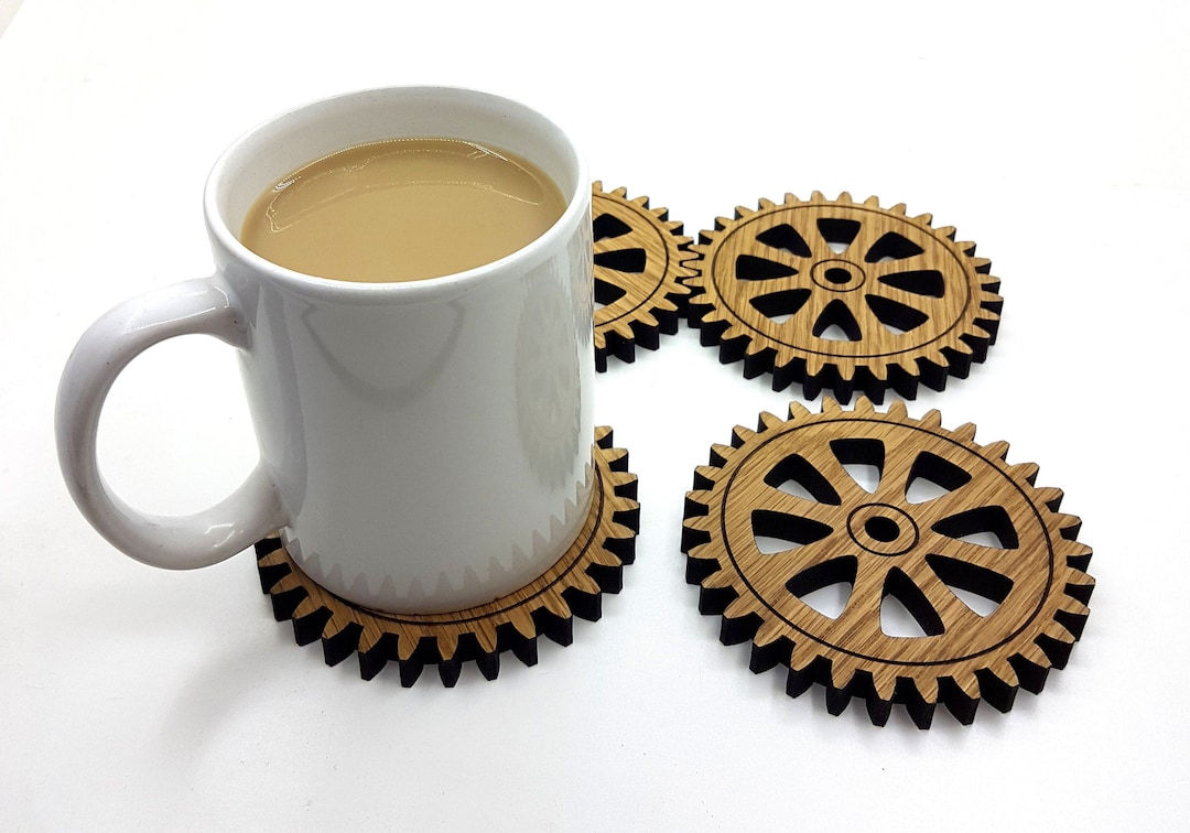 Oak Veneer Gear Coasters - Novelty Cog Coasters, Set of 4 - Etsy