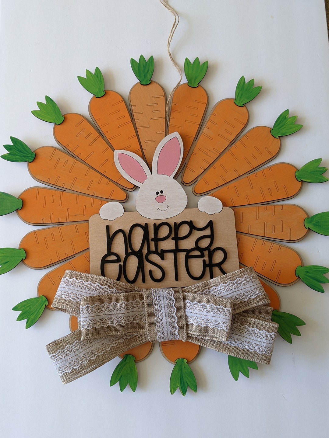 Carrot Wreath Door Hanger With Bunny Sign SVG - Etsy