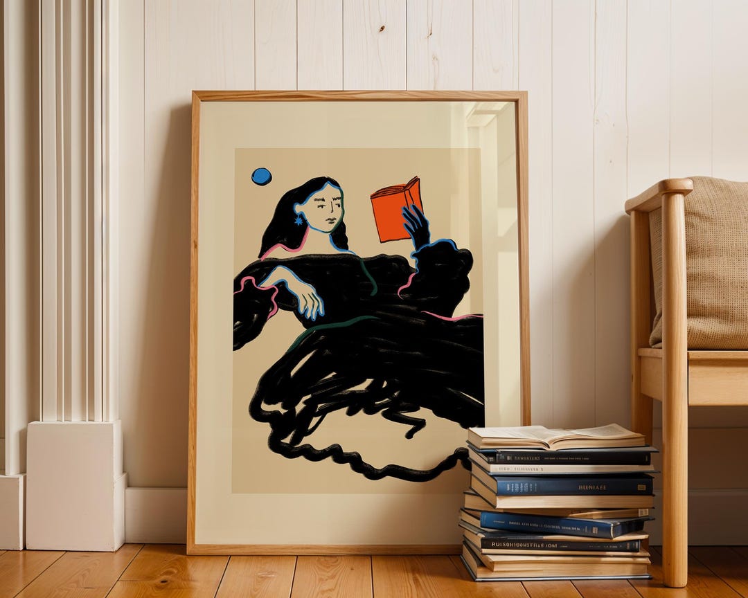 MIDNIGHT READING Digital Art Print. Illustration Wall Decor - Etsy