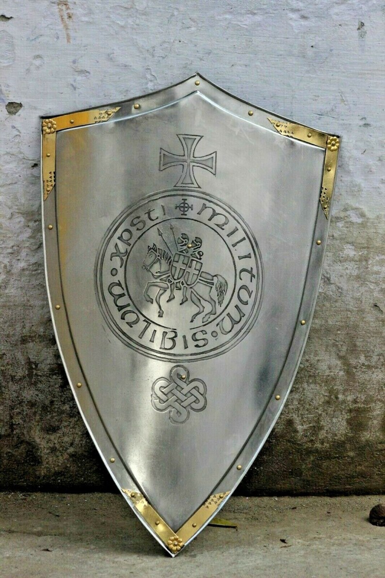 18 Guage Steel Medieval Knight Brass Cross Templar Shield Fighting ...