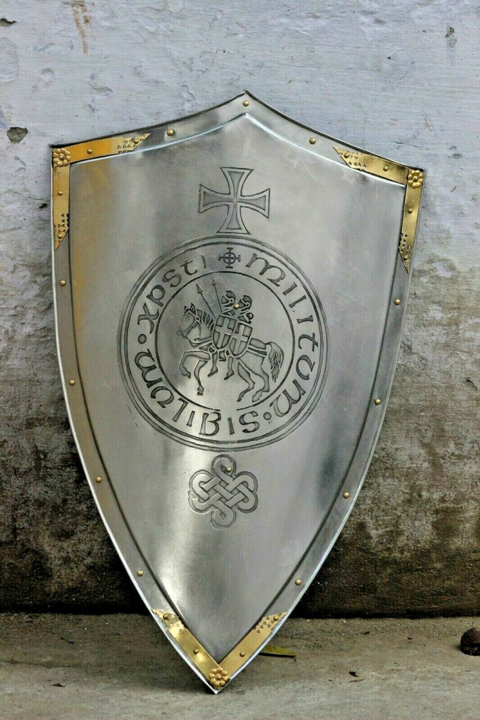 18 Guage Steel Medieval Knight Brass Cross Templar Shield Fighting ...