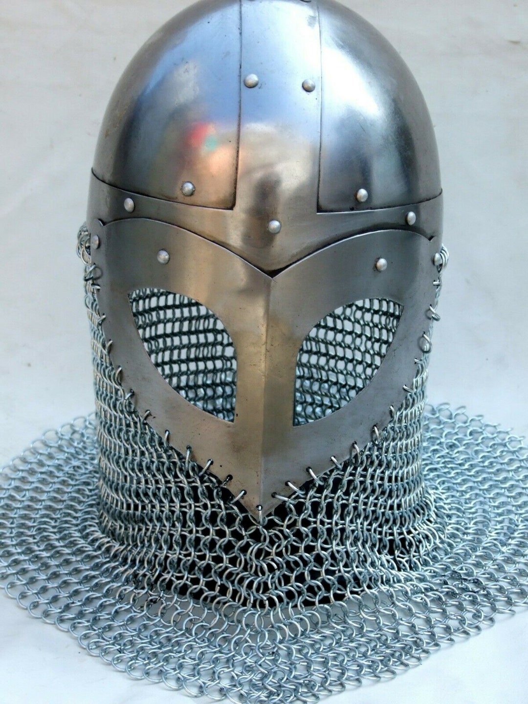 Medieval LARP Norman Viking Armour Helmet With Chain Mail Replica Armour Costume Battle Ready ...