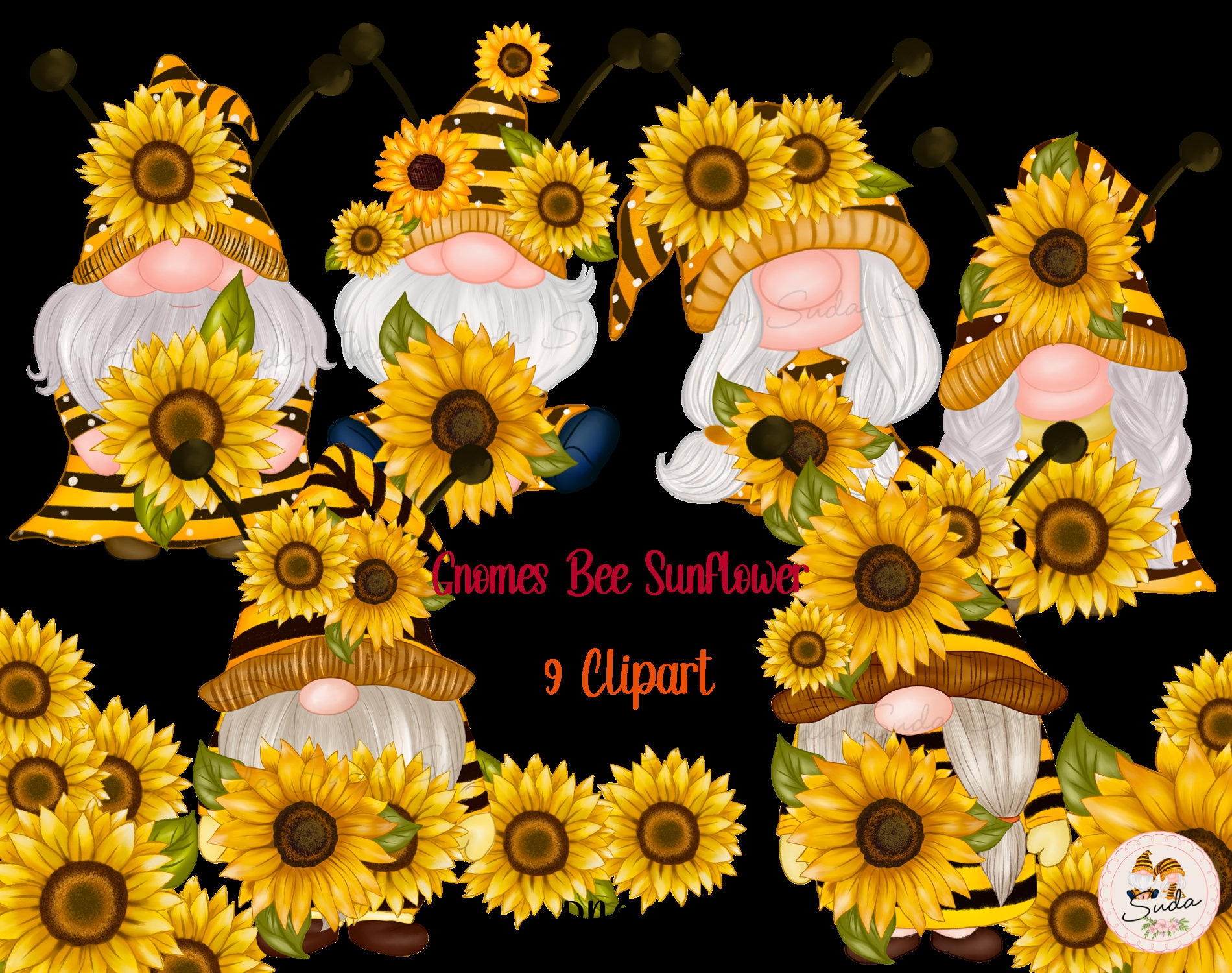 Gnomes Bee Sunflower Clipart PNG Clipart Cute Gonk Ukraine - Etsy