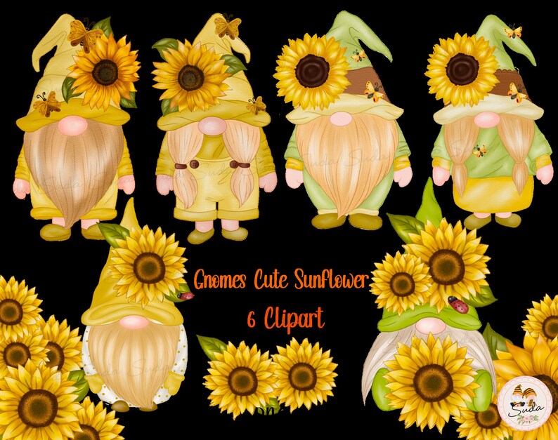 Gnomes Cute Sunflower Clipart PNG Clipart Garden Gnome Cute Watercolor ...