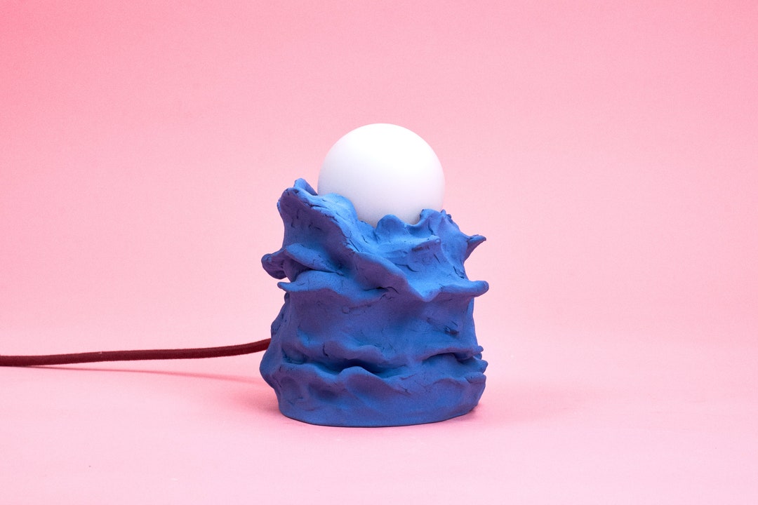 Handmade Ceramic Cobalt Lamp - Organic Shape Lamp - Matte Blue Lamp ...