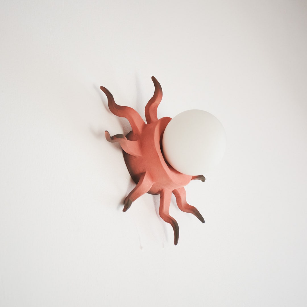 Solar Crab - Handmade Ceramic Lamp – Sculptural Red Wall Light With ...