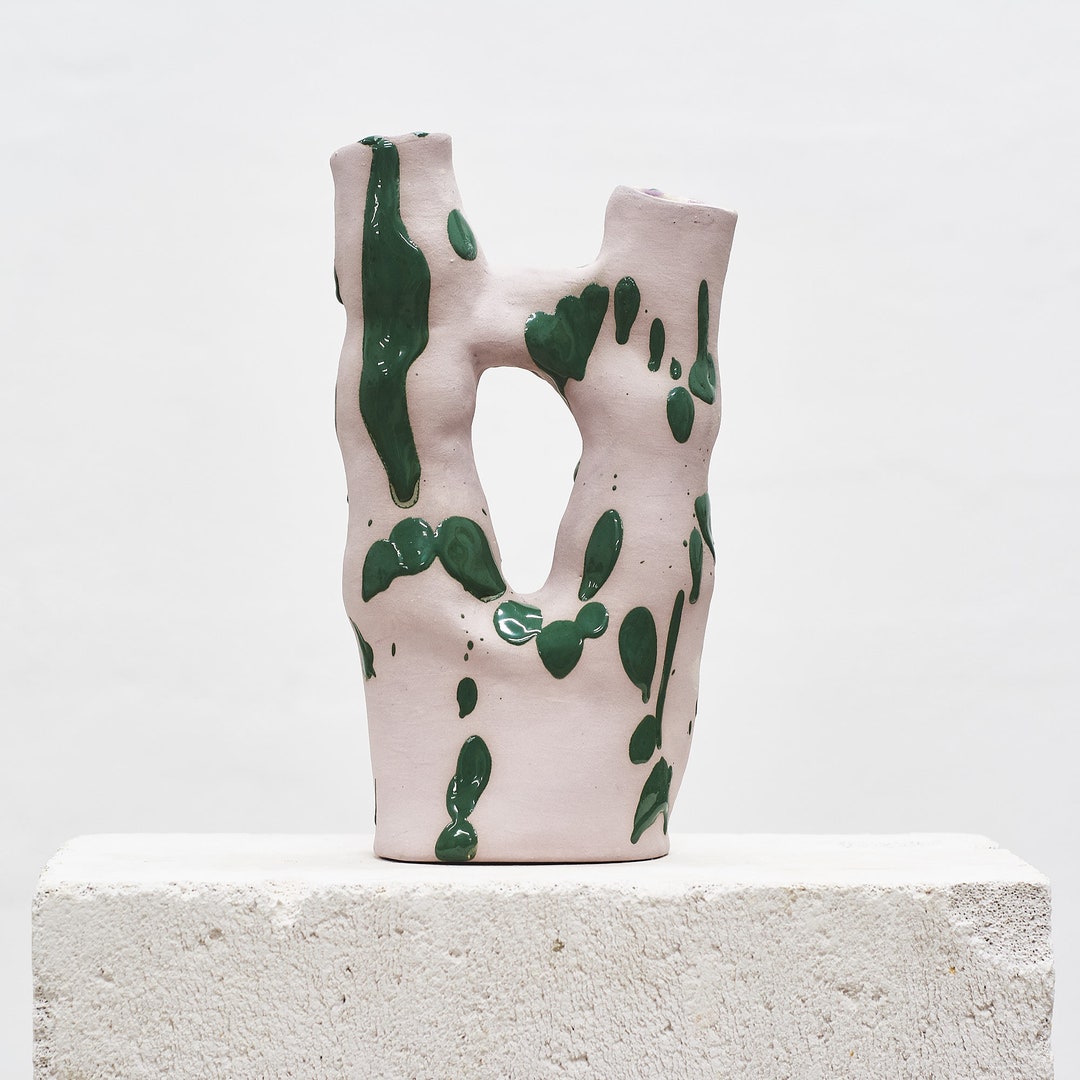 Pink Vase With Green Splash - Etsy