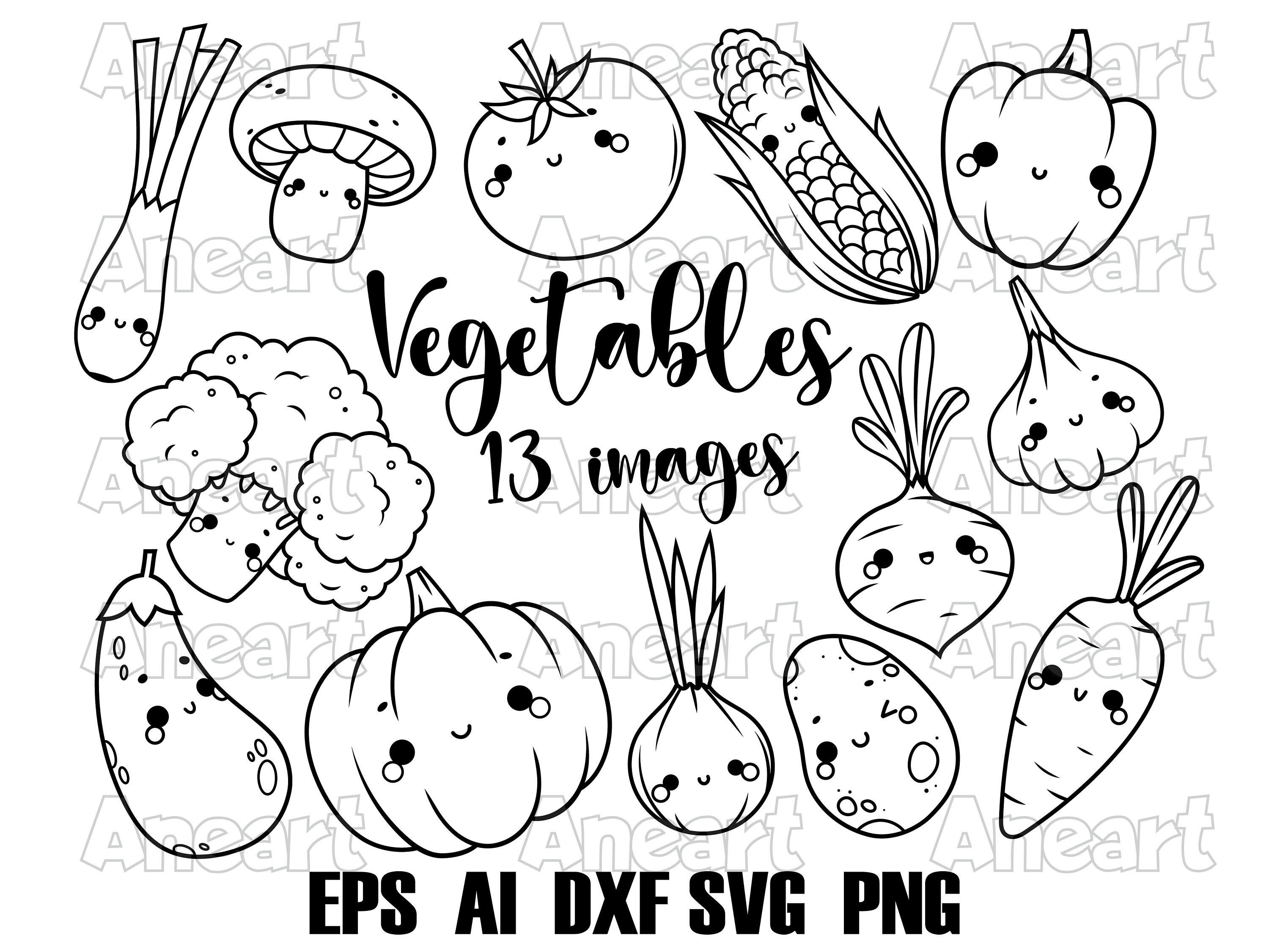 Kawaii Vegetables SVG, Cute Food SVG, Cute Vegetables Png, Cutting File ...