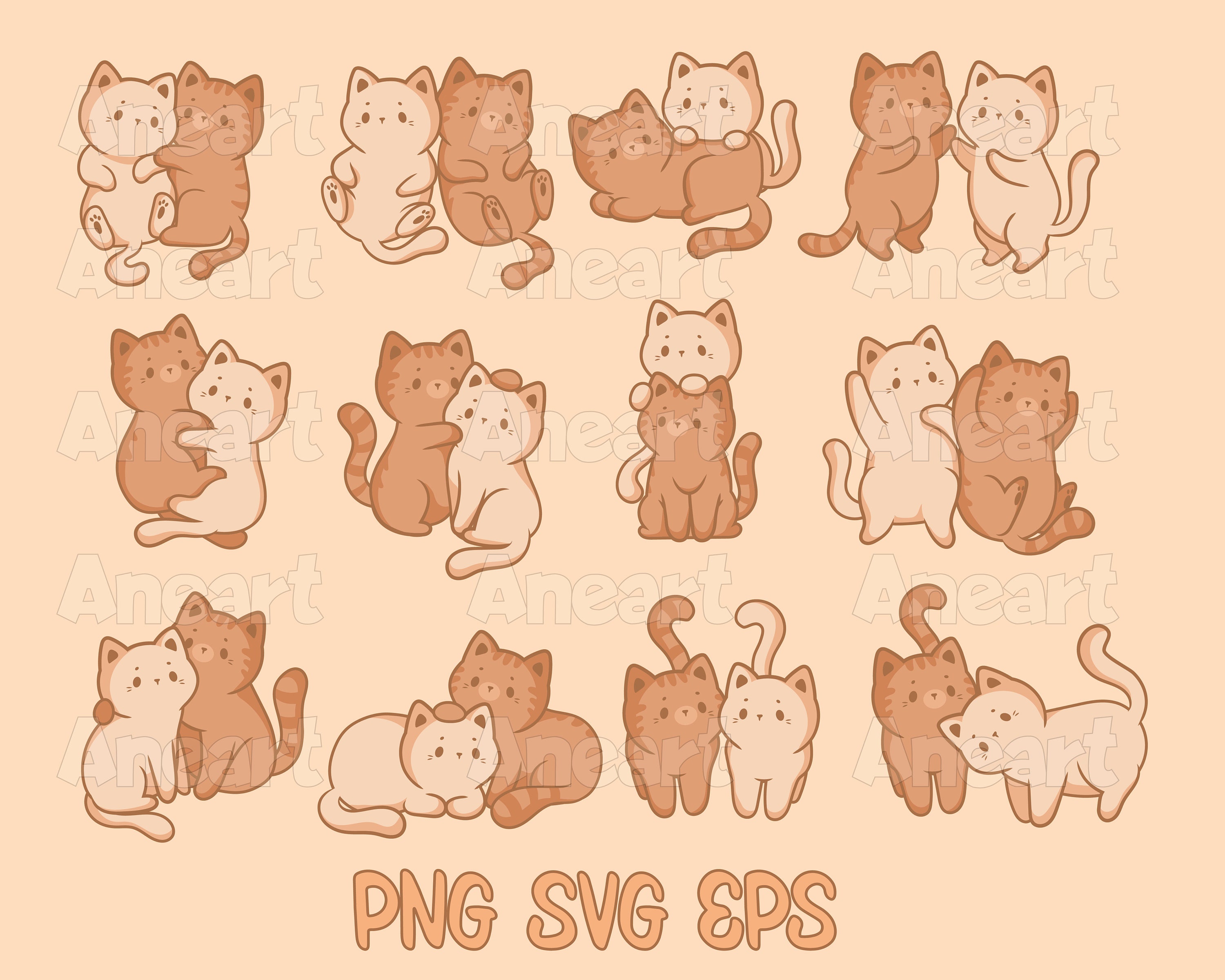 Cute Cats Clip Art Couple of Cats Cats Png Kawaii Cats - Etsy