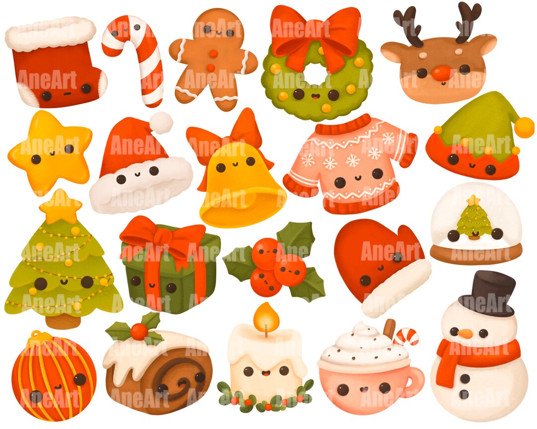 Cute Christmas Clip Art, Kawaii Christmas Png, Holiday Clip Art, Santa ...