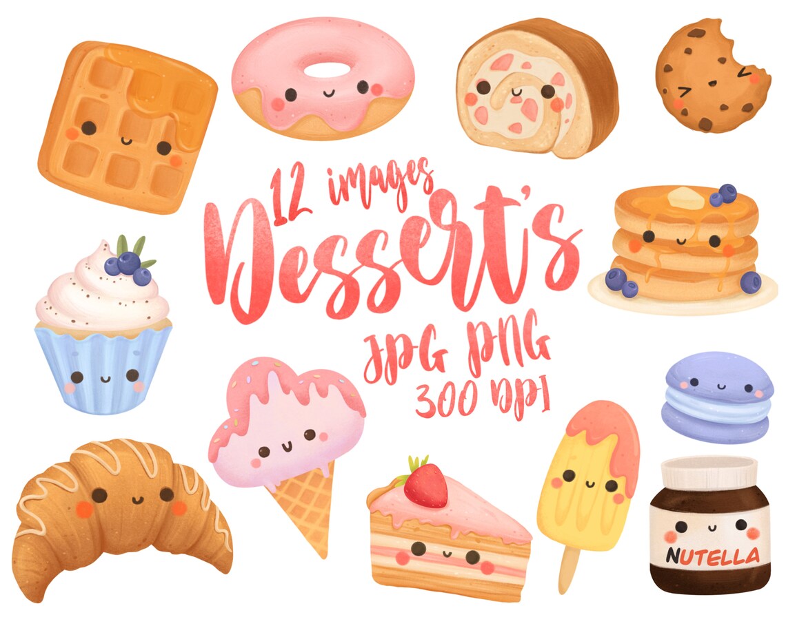 Kawaii Desserts Clipart Set Kawaii Food Cute Food Cakes - Etsy